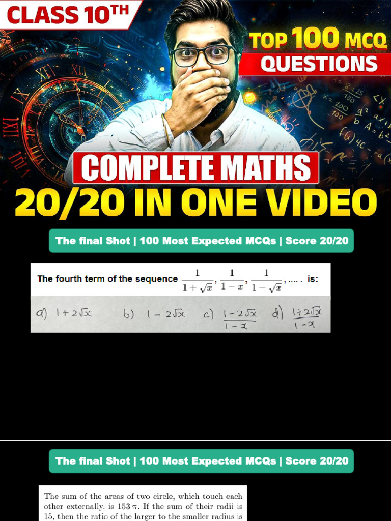 Most Expected 100 MCQs Class 10 Maths 2025 | PDF