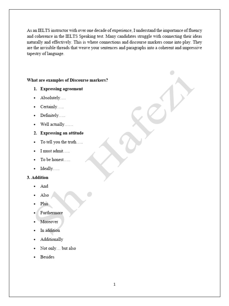 Effective Discourse Markers for IELTS | PDF | Discourse | Human ...