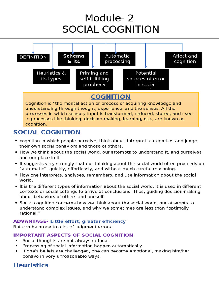 MODULE 2 - Social Cognition | PDF | Schema (Psychology) | Representativeness Heuristic