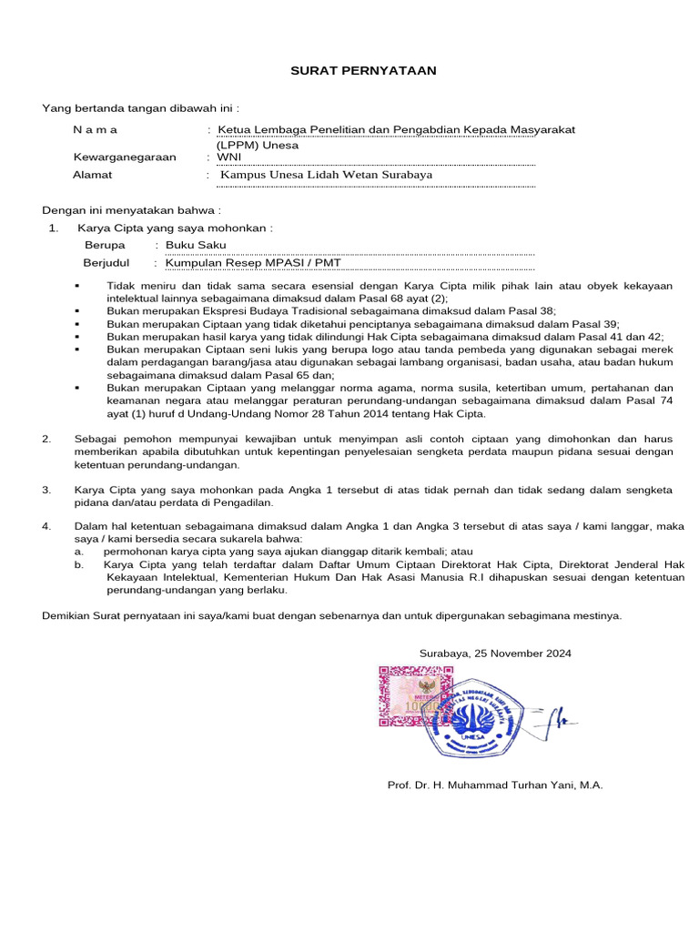 Contoh Form Surat Pernyataan | PDF