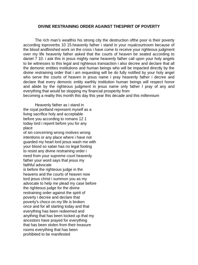 Divine Restraining Order Against Poverty | PDF | Jesus | God The Father