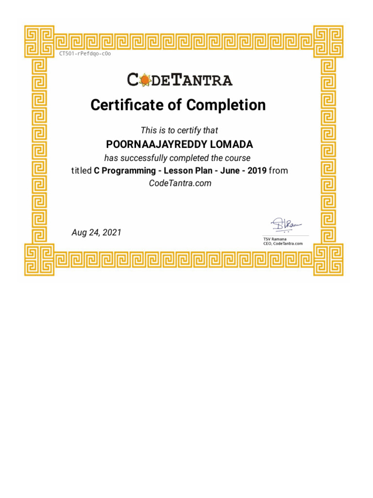C - Programming Code Tantra Certificate | PDF