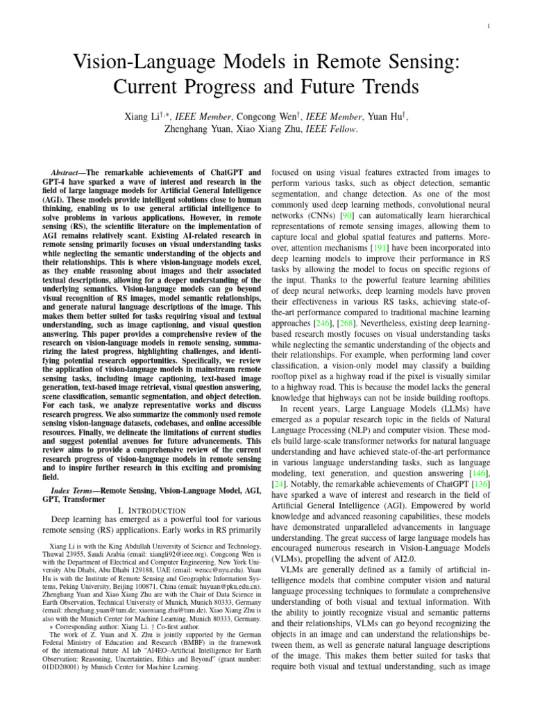 Vision-Language Models in Remote Sensing: Current Progress and Future ...