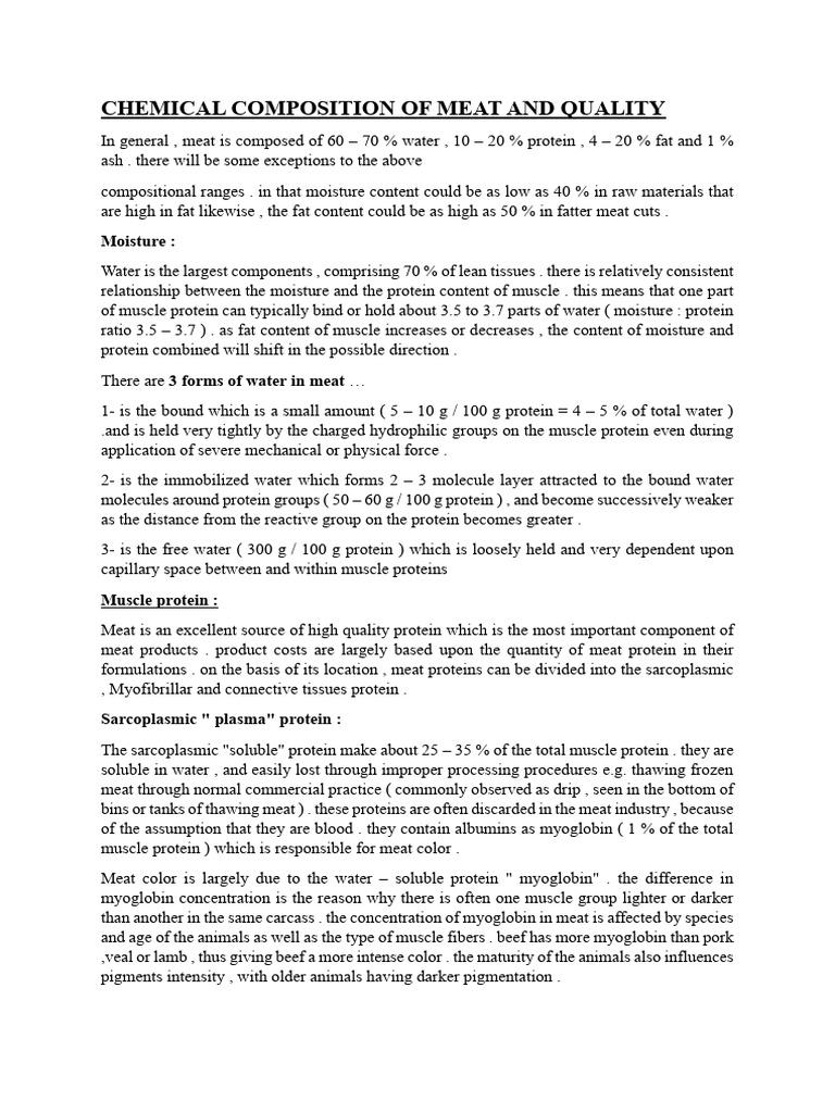 Chemical Composition of Meat and Quality - 1 | PDF | Meat | Skeletal Muscle