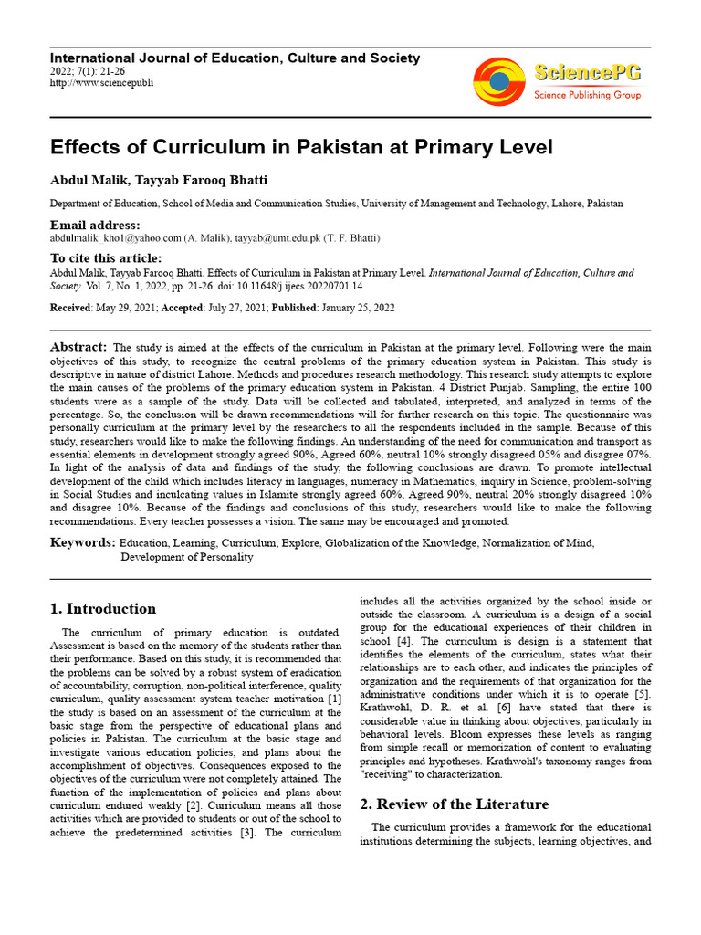 Effects Curriculum Primary Level 2 | PDF | Curriculum | Learning