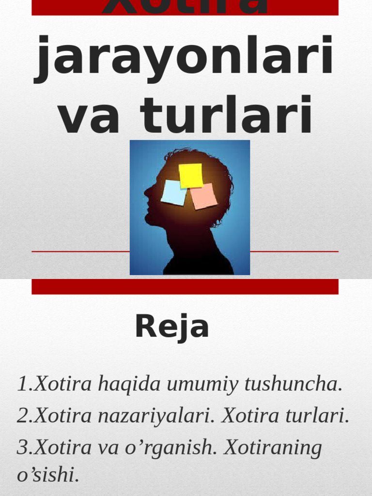 Xotira Jarayonlari Va Turlari | PDF