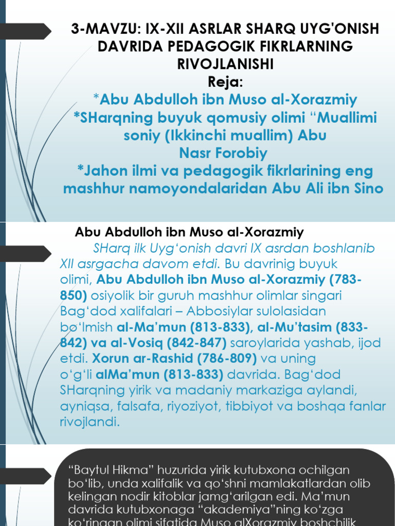 Ix-Xii Asrlar Sharq Uyg'onish Davrida Pedagogik Fikrlarning ...