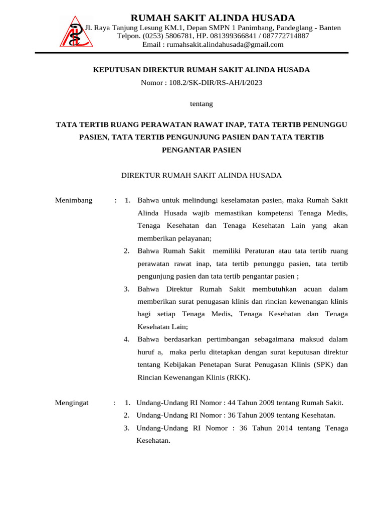 No. 108 SK. Penetapan SPK RKK | PDF