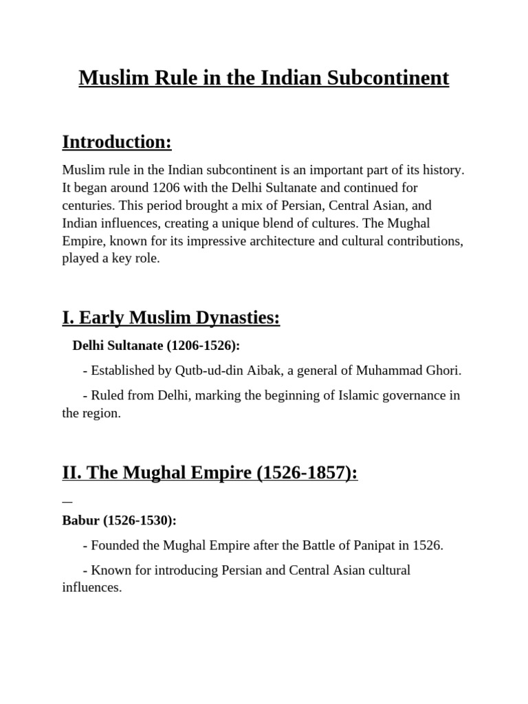 Muslim Rule in Indian Subcontinent History | PDF