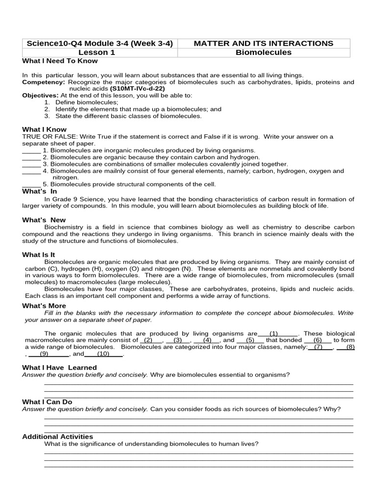 SCIENCE 10 Q4 Modules 3 and 4 | PDF | Biomolecules | Carbohydrates