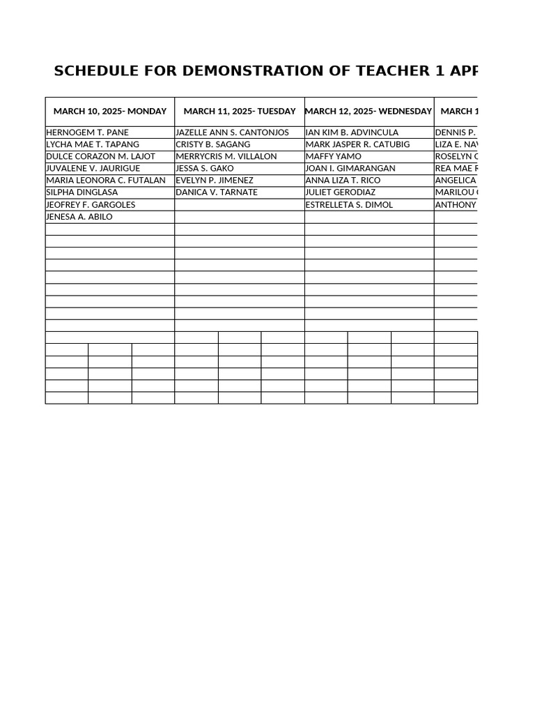 Teacher 1 Applicant Demo Schedule 2025 | PDF | Mathematics | Science