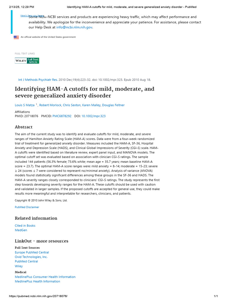 Identifying HAM-A Cutoffs For Mild, Moderate, and Severe Generalized ...