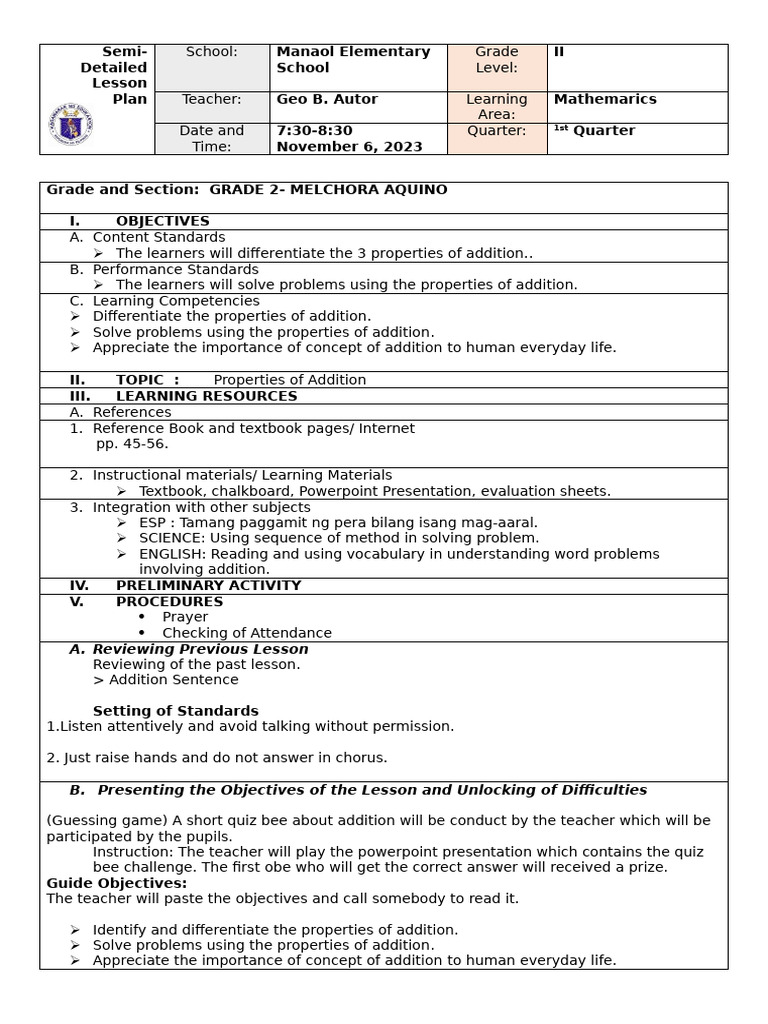 Star - Lesson Plan Math 2 | PDF | Teachers | Education Theory