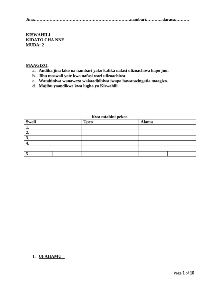 Kiswahili Form Four | PDF