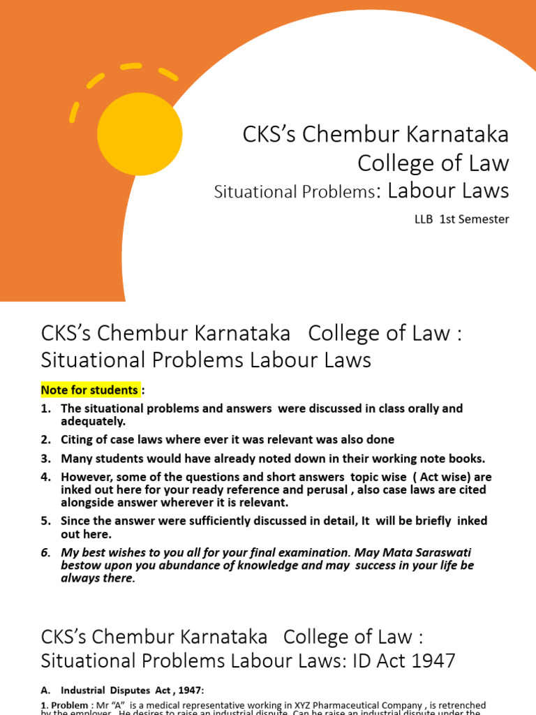 Situational Problems Labour Laws RS LLB CKSs CK College of Law | PDF ...