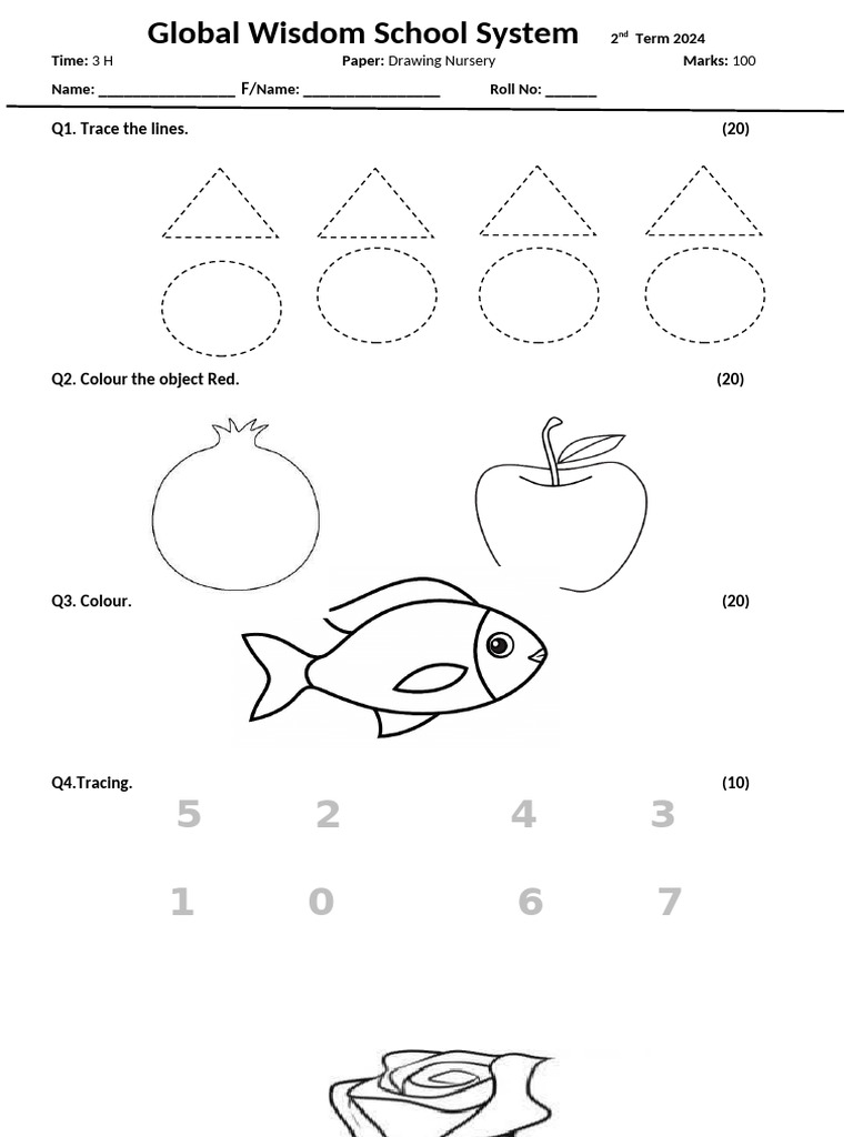 Nursery Drawing Exam Paper 2024 | PDF
