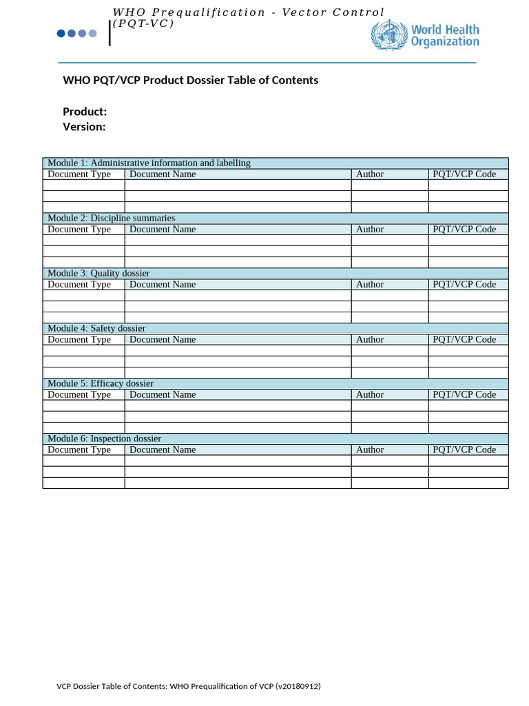PQT-VCP Dossier TableContents | PDF