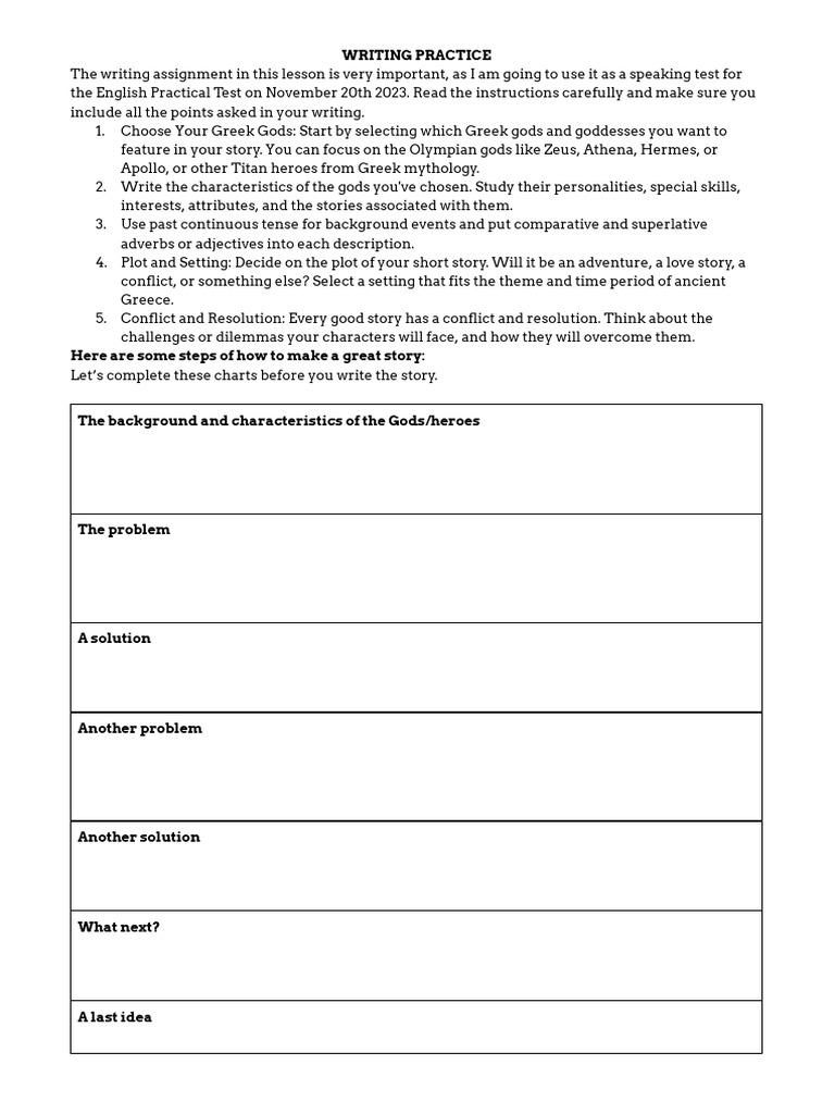 Greek Mythology Writing Assignment Guide | PDF