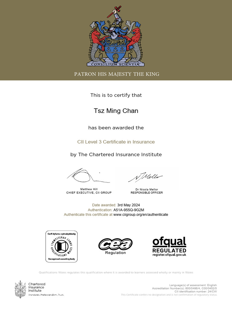 CII-Certificate Level Insurance | PDF