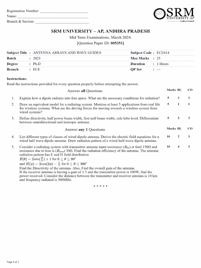 Ece Ece614 Antenna Arrays and Wave Guides | PDF