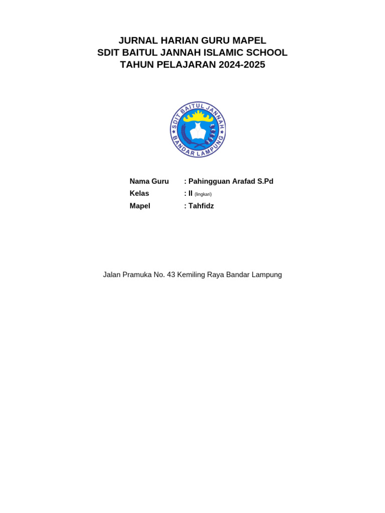 13. Jurnal Harian Guru Mapel KOSONG (2) tahfidz | PDF