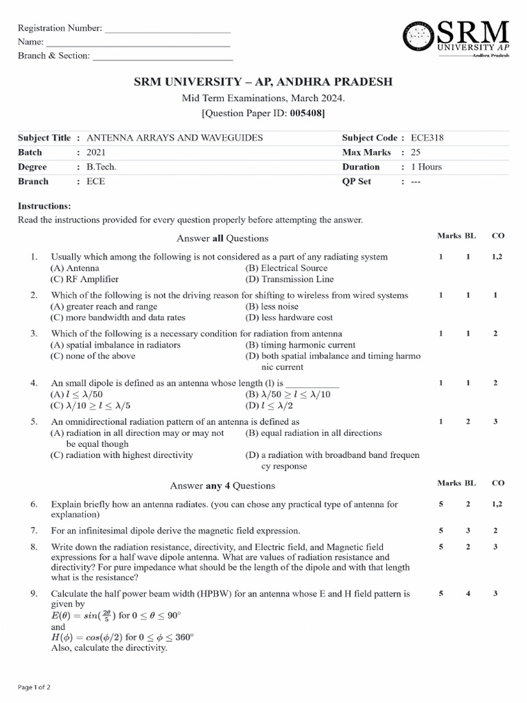 Ece Ece318 Antenna Arrays and Waveguides | PDF