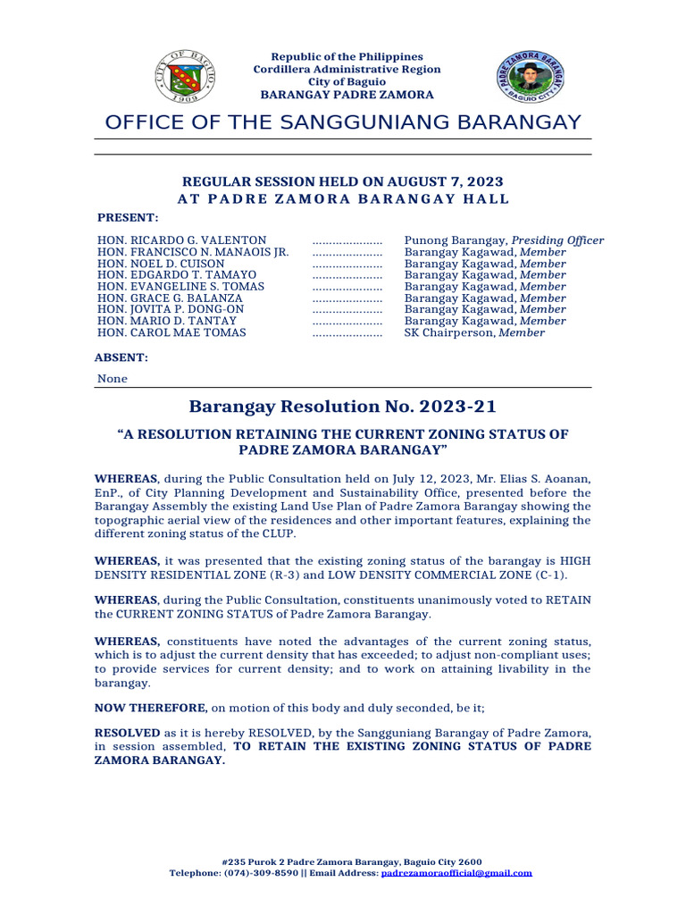Barangay Resolution No. 2023-21 - A Resolution Retaining The Current ...