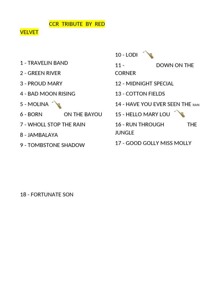 CCR Tribute by Red Velvet | PDF