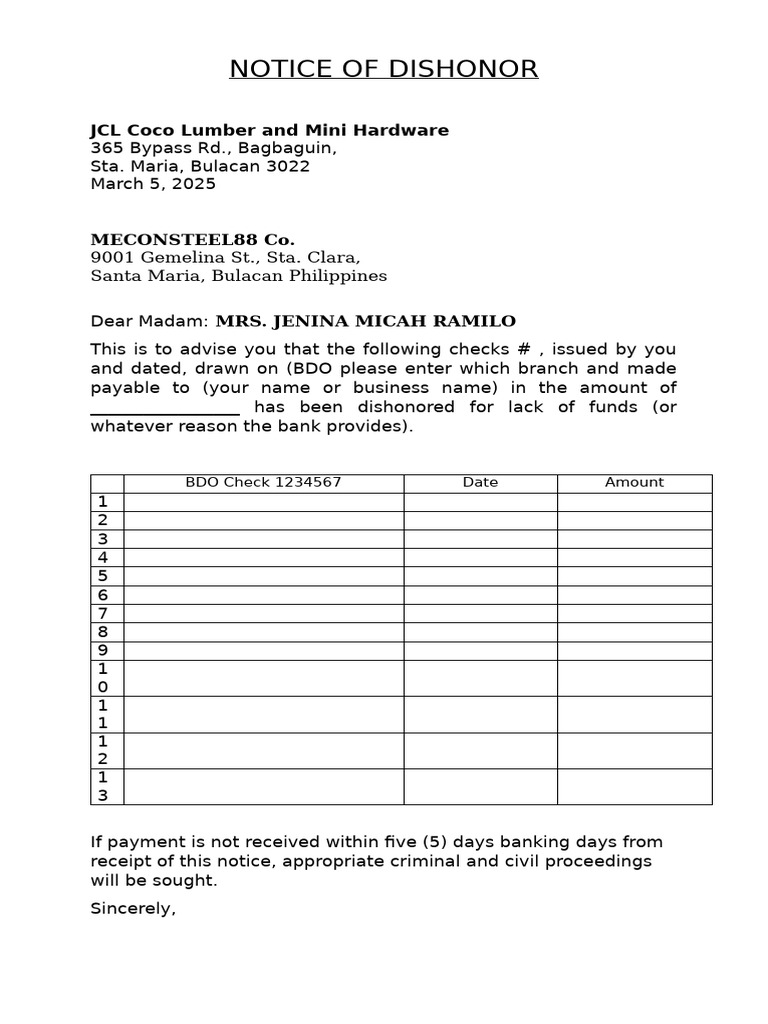 Notice of Dishonor | PDF