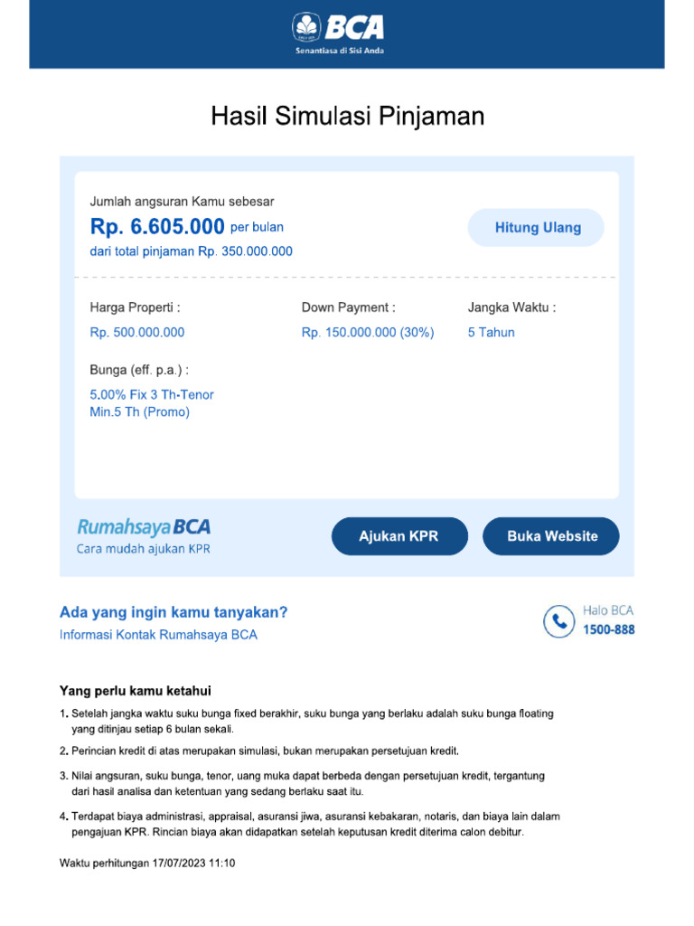 Simulasi Pinjaman BCA | PDF