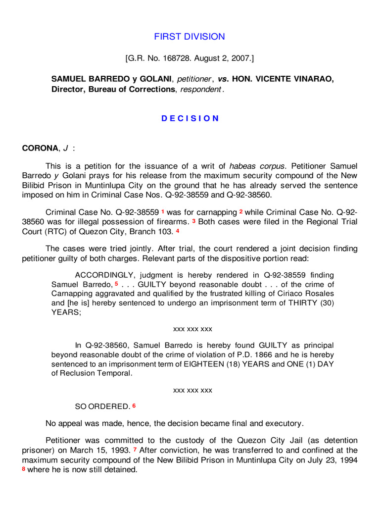 Habeas Corpus Petition Denied for Barredo | PDF | Habeas Corpus ...