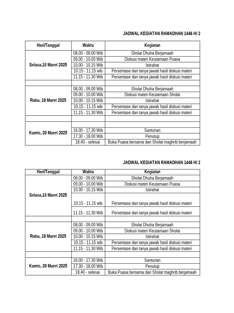 Jadwal Kegiatan Ramadhan 18 SD 20 Maret 2025 (2) - 4 | PDF
