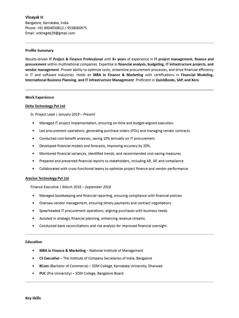 Vinayak H - CV - Updated2025 | PDF | Procurement | Business