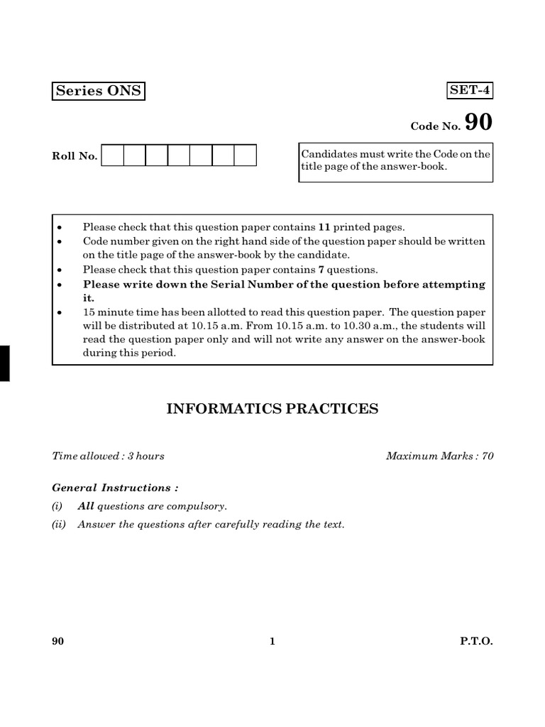 CBSE Previous Year Question Papers Class 12 Informatics Practices Outside Set 4 2016 | PDF ...
