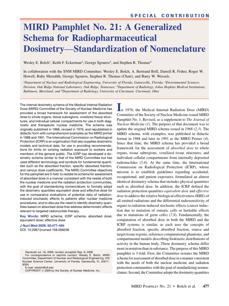 MIRD Pamphlet No. 21 Overview | PDF | Dosimetry | Absorbed Dose