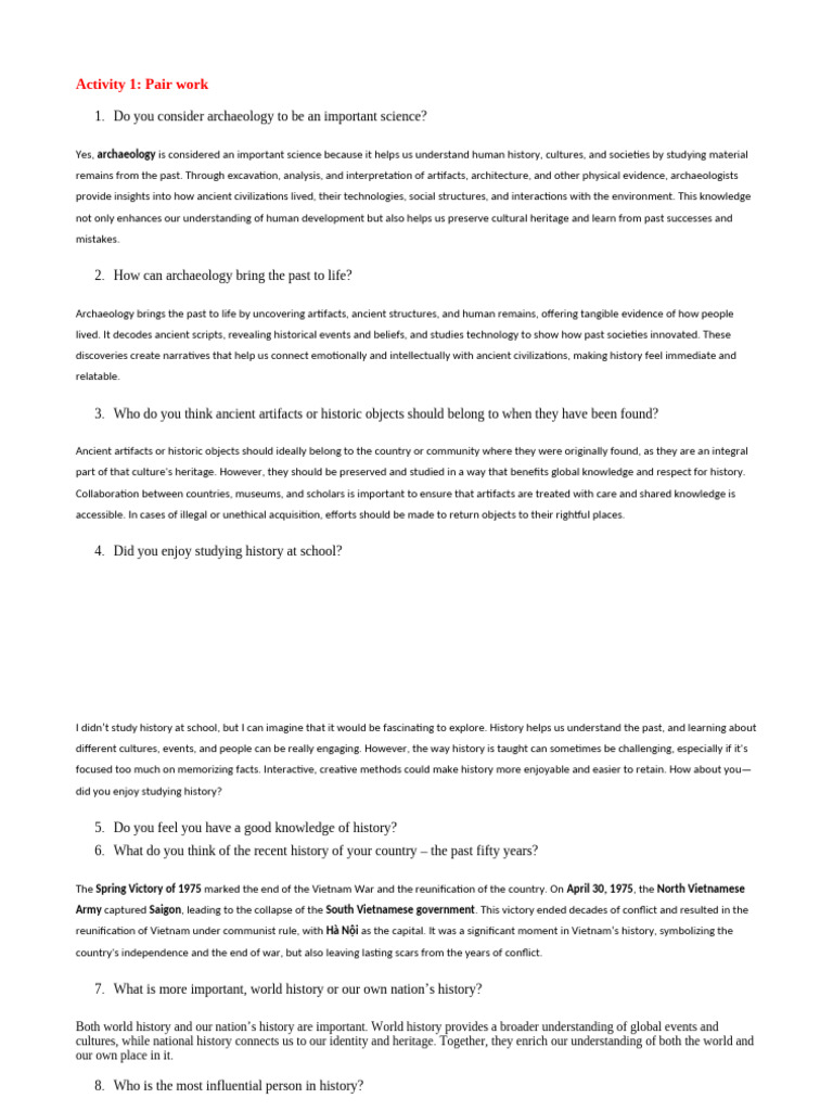 Speaking Activities - History | PDF | Archaeology | Artifact (Archaeology)