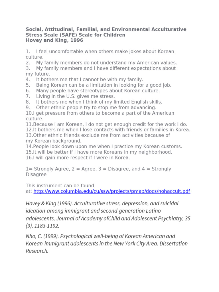 SAFE Scale for Korean Children's Stress | PDF