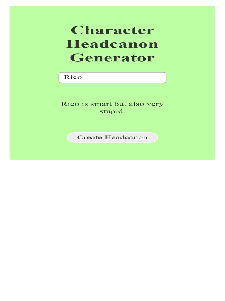 Character Headcanon Generator | PDF