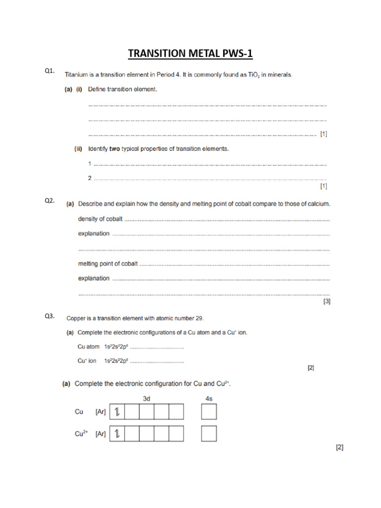 Transition Metal PWS-1 | PDF