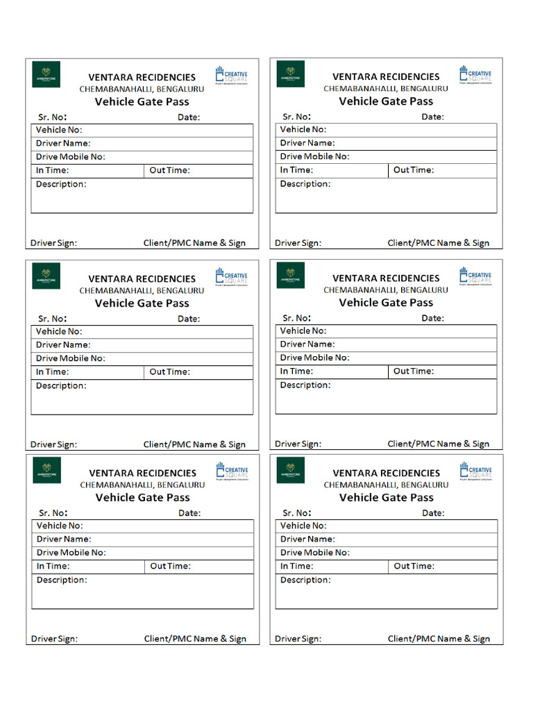 Vehicle Gate Pass - 1 | PDF