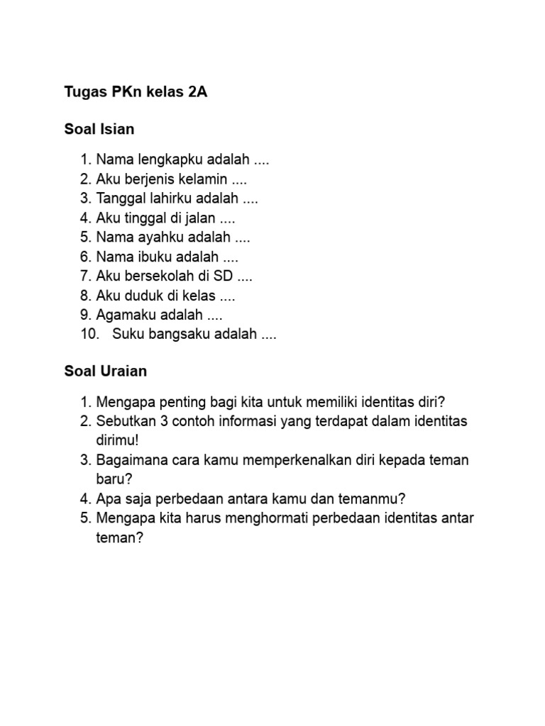 Tugas PKN Kelas 2A | PDF