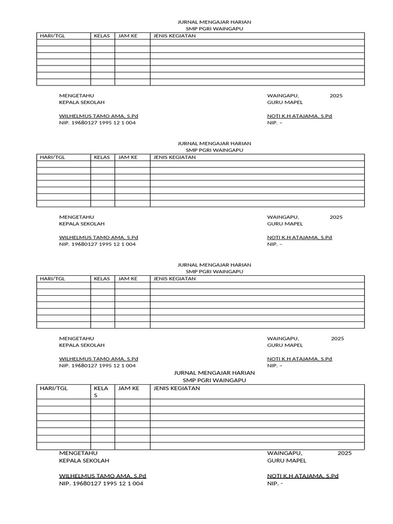 Jurnal Mengajar Harian Noha | PDF