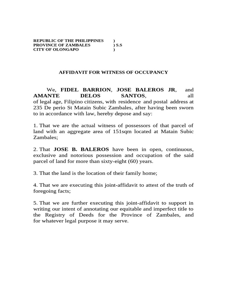 Affidavit of Occupancy | PDF