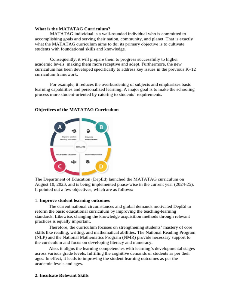 Overview of the MATATAG Curriculum | PDF | Educational Assessment ...