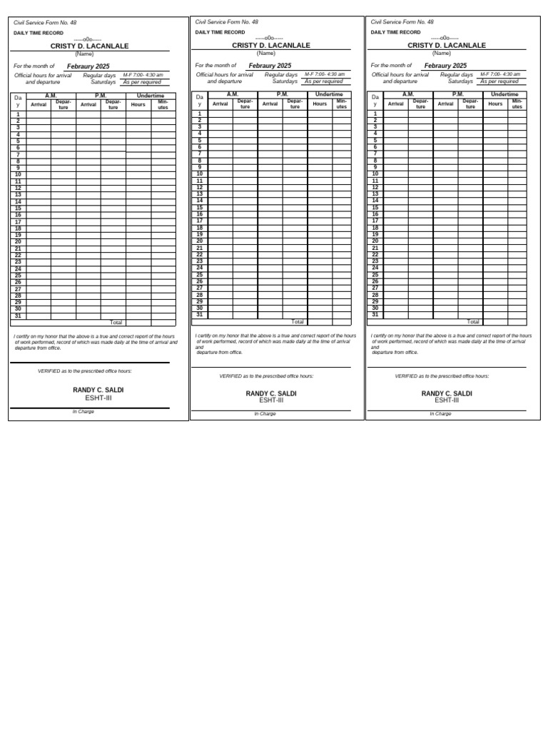 Appendix 24 Daily Time Record DTR | PDF