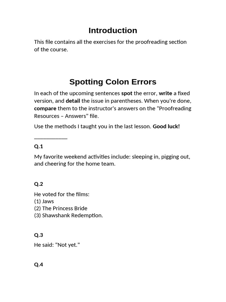 Proofreading Exercises for Common Errors | PDF | Chair | Comma