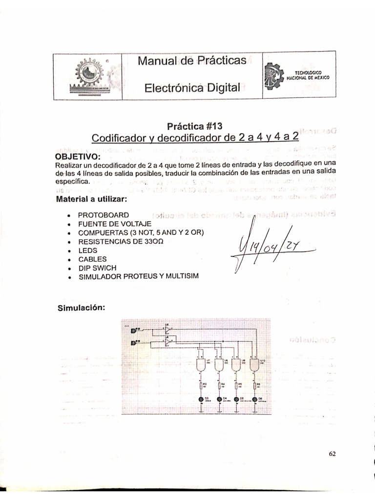 Práctica 13. Codificador y Decodificador de 2 A 4 y 4 A 2. | PDF