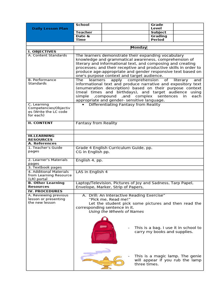 Daily Lesson Plan in English | PDF | Learning | Human Communication