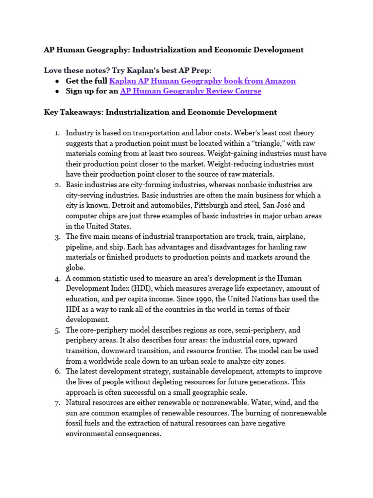 AP Human Geography - Industrialization and Economic Development | PDF ...