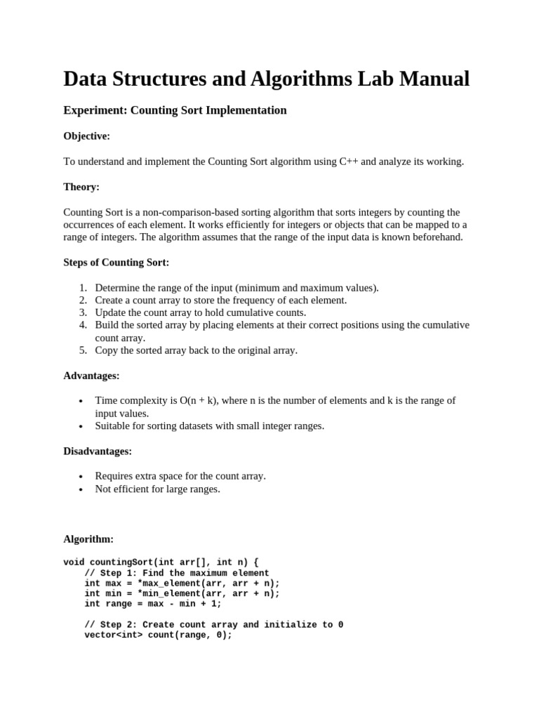 DSA Lab Manual (Counting Sort) | PDF | Integer (Computer Science) | Computer Science